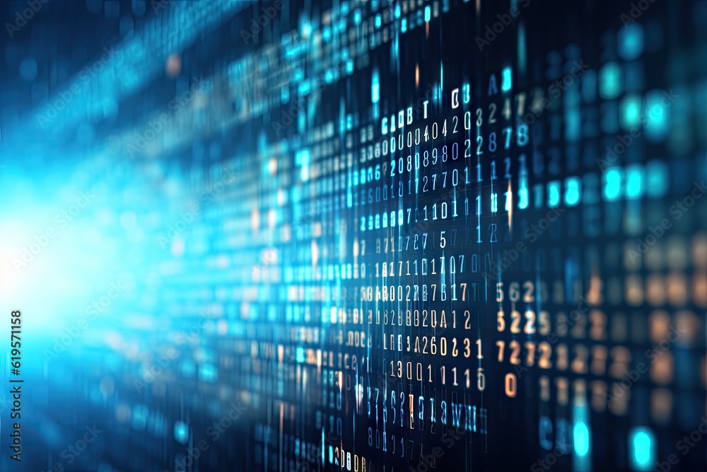 digital binary code background with blurring light from binary numbers ...