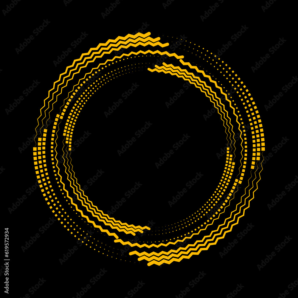 Yellow dotted and waved speed lines in spiral form. Geometric art ...
