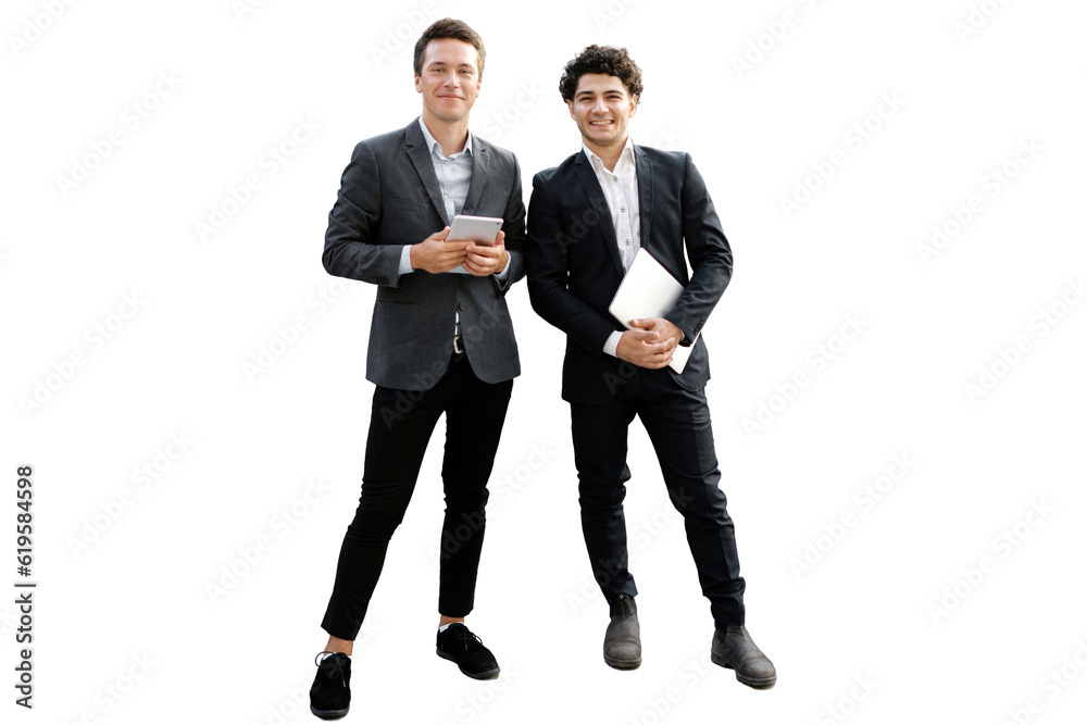 full-length two colleagues partners young entrepreneurs, office ...