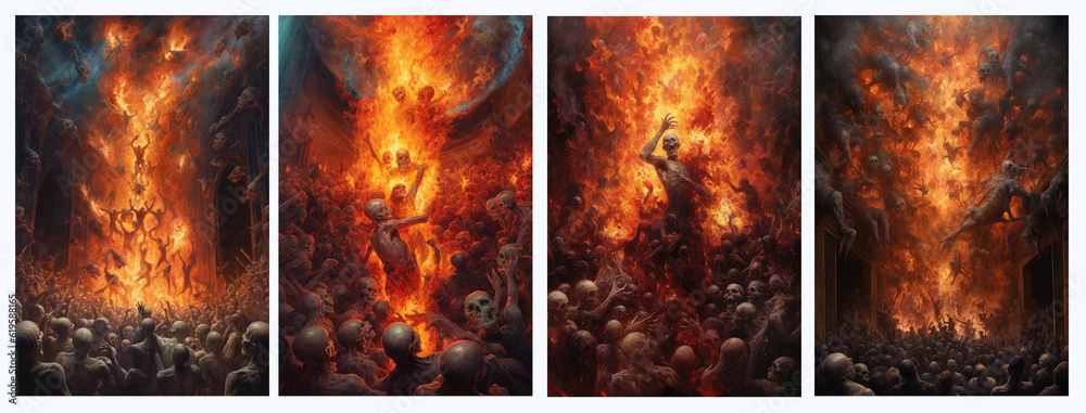 Dante's concept of Hell. There are skeletons and suffering souls in ...