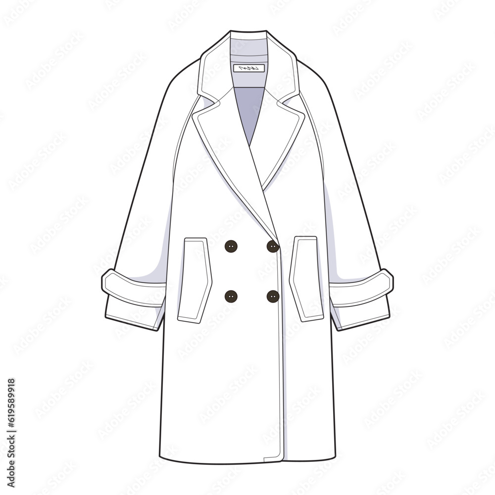 Coat outerwear front view fashion flat sketch for Tech Pack. Jacket ...