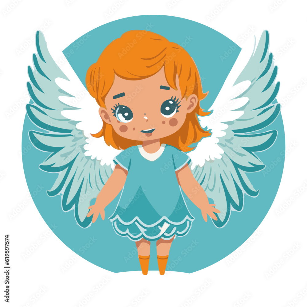 Lindo angel de la guarda vectorial con grandes alas, bautizmo, niño o ...