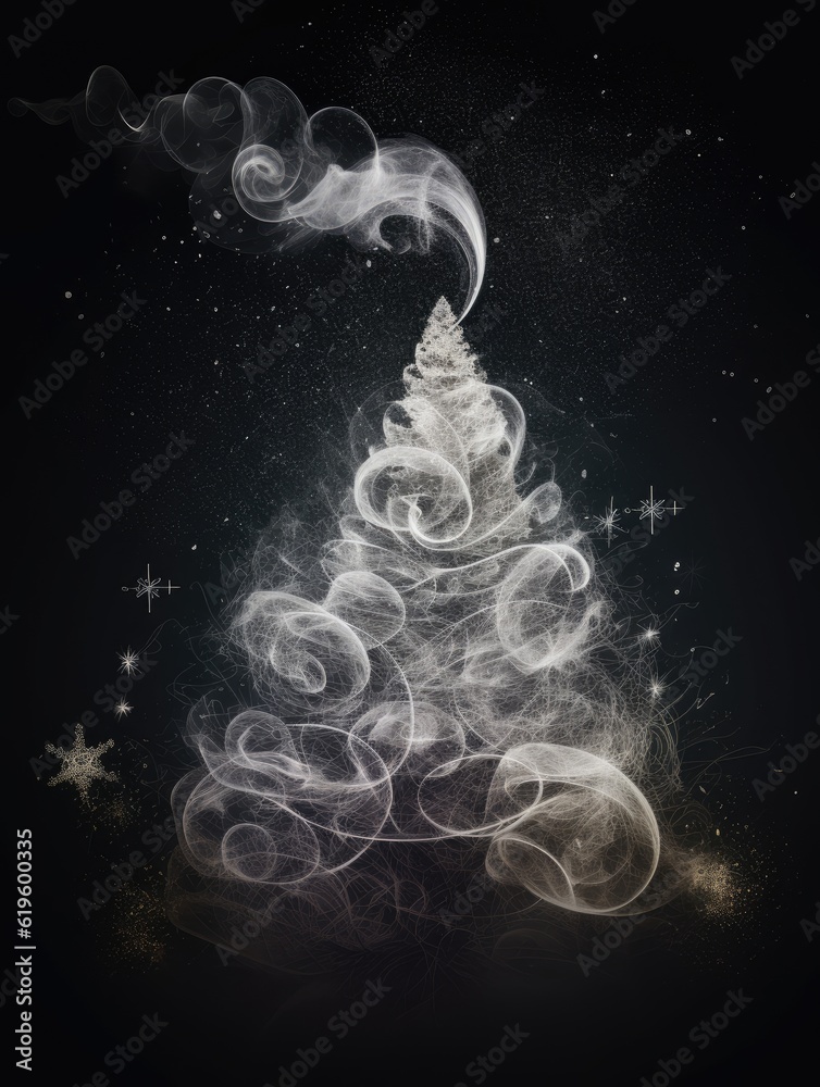 Christmas tree in smoke and shiny particles, holiday spirit, AI Stock ...