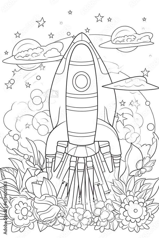 Spaceship coloring page for kids and adults. Generative AI Illustration ...