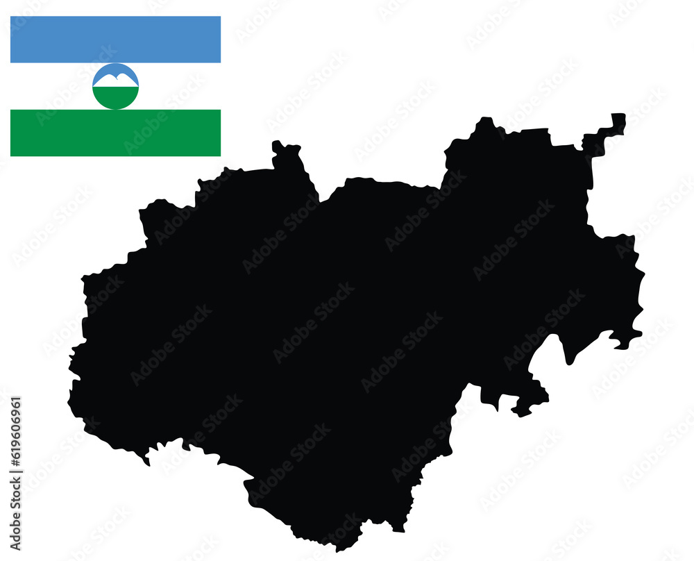 Kabardino Balkaria map and flag vector silhouette illustration isolated ...