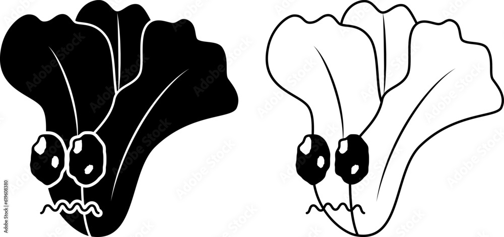 black white sad mustard greens mascot illustration. silhouette, line ...