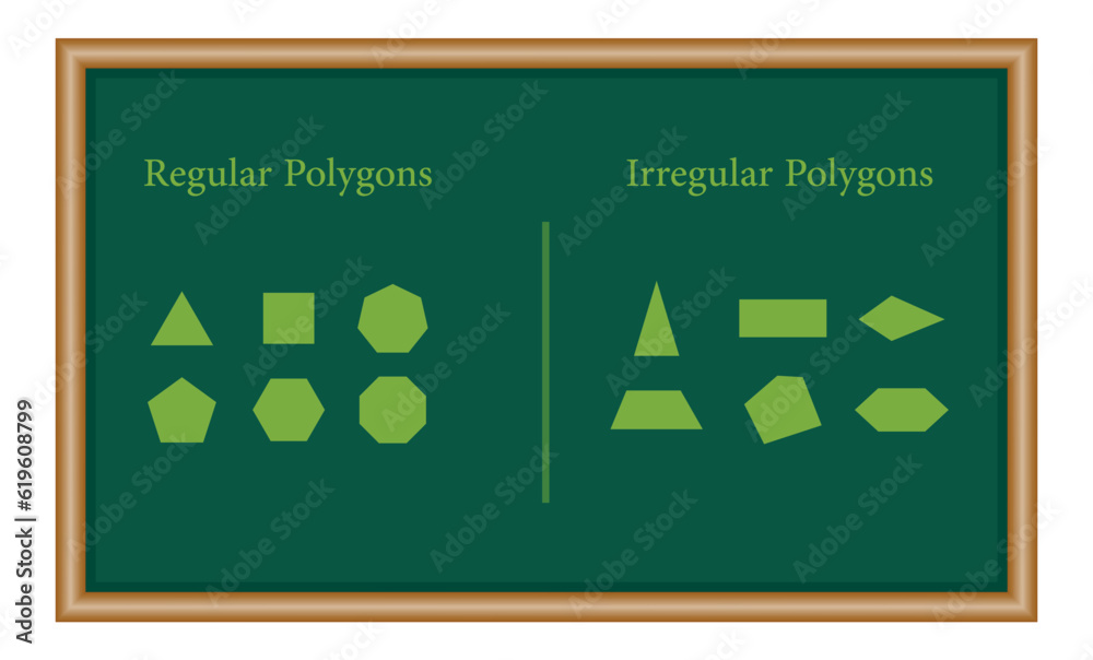 Regular and irregular polygons in mathematics. Vector illustration ...