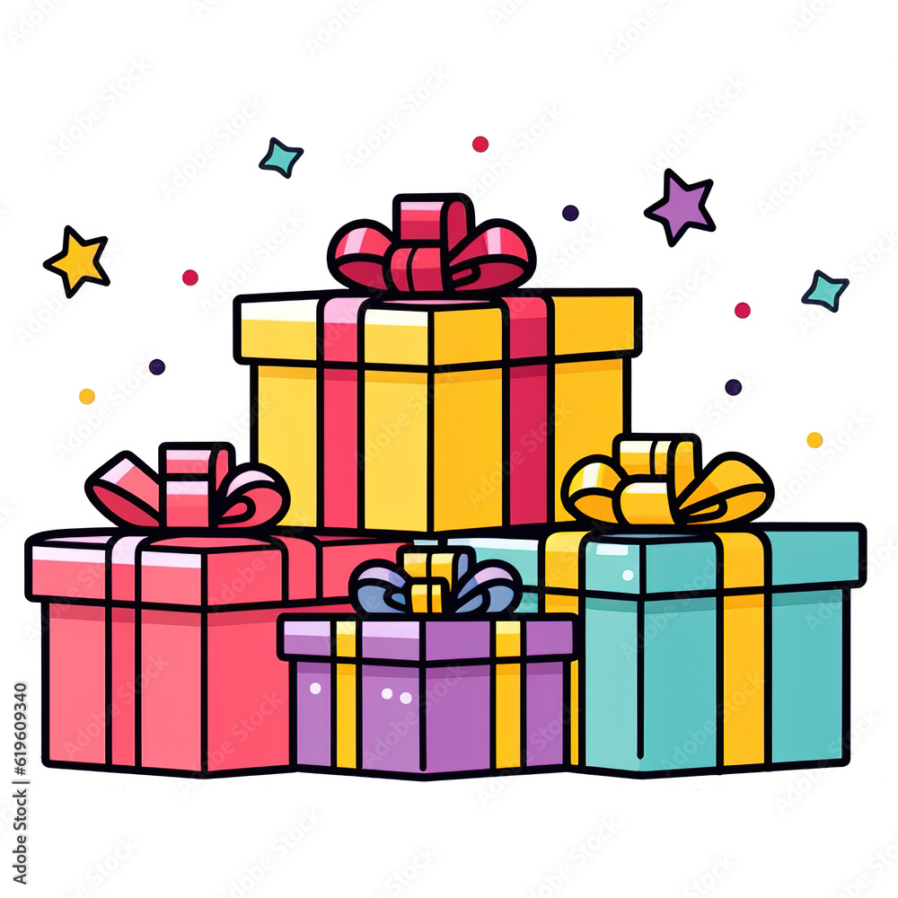 Multiple gift boxes cartoon style illustration vector art isolated on ...
