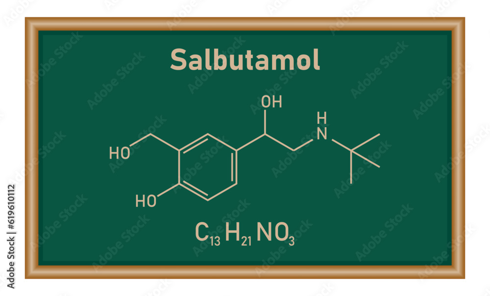 Chemical structure of Salbutamol or albuterol (C13H21NO3). Chemical ...