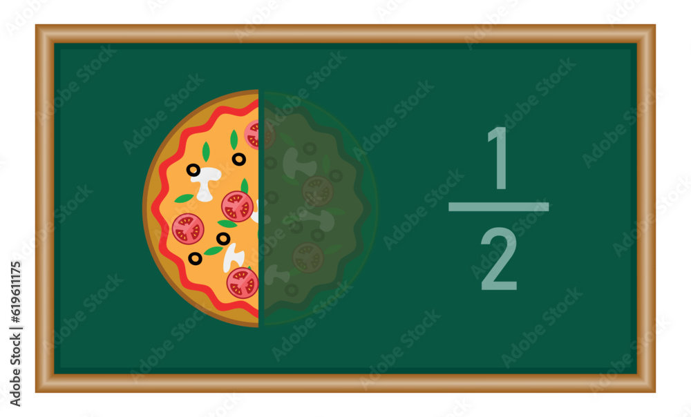 One halve pizza fractions. Fraction for kids. Pizza slices. Fraction ...