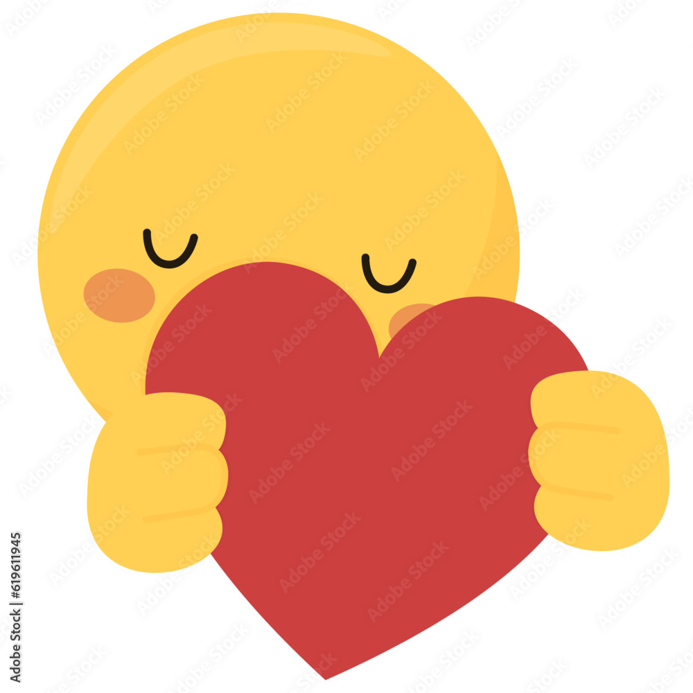 Emoji face with closed eyes hugging a heart with both hands. Symbol of ...