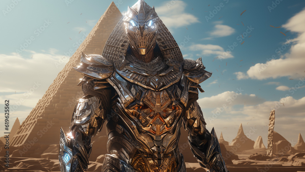 Anunnaki Alien with glowing eyes in front of a Pyramid. Sci fi Egyptian God, Stock Illustration ...