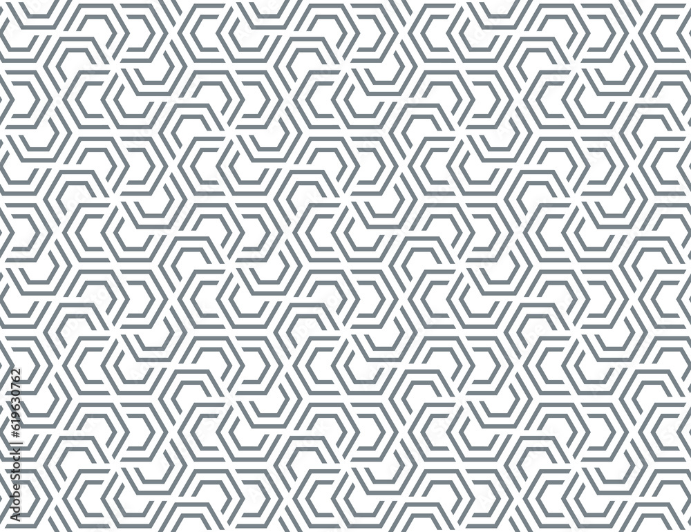 Geometric seamless pattern with grey hexagon shape and striped lines ...