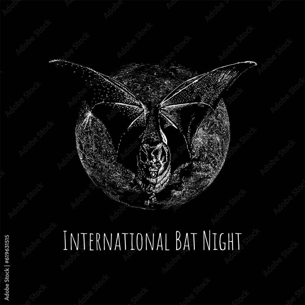 International Bat Night hand drawing vector isolated on black ...