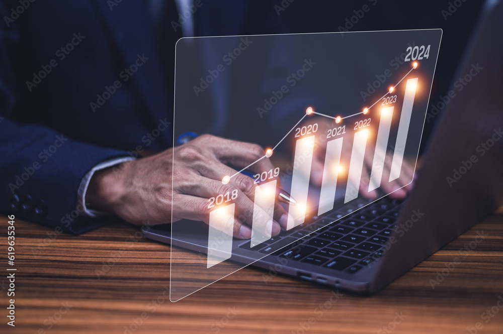 Business growth for year plan in 2024 concept, Businessman with graph ...