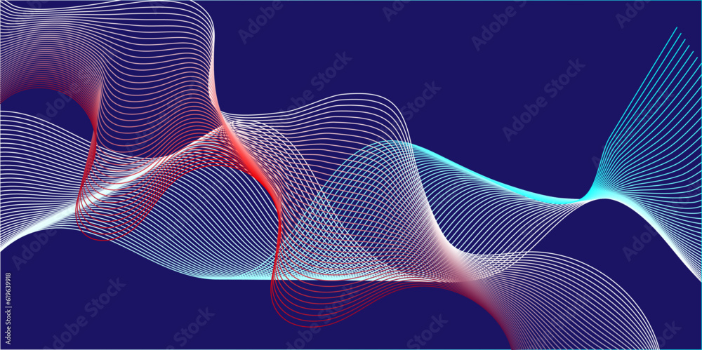 Abstract blue wave lines on transparent background. Digital frequency ...