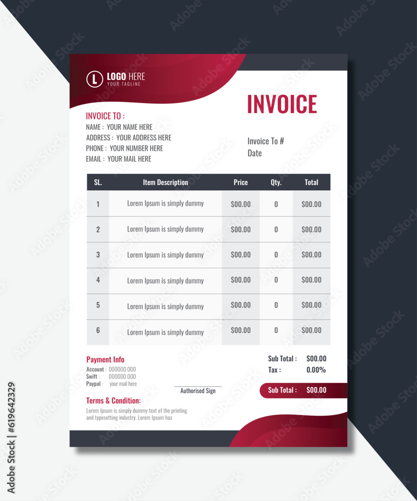 Corporate business invoice form template. Bill form business invoice ...