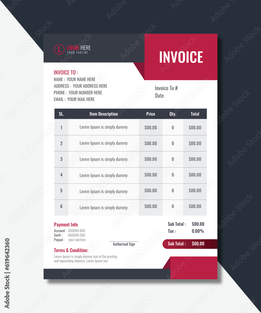 Corporate business invoice form template. Bill form business invoice ...