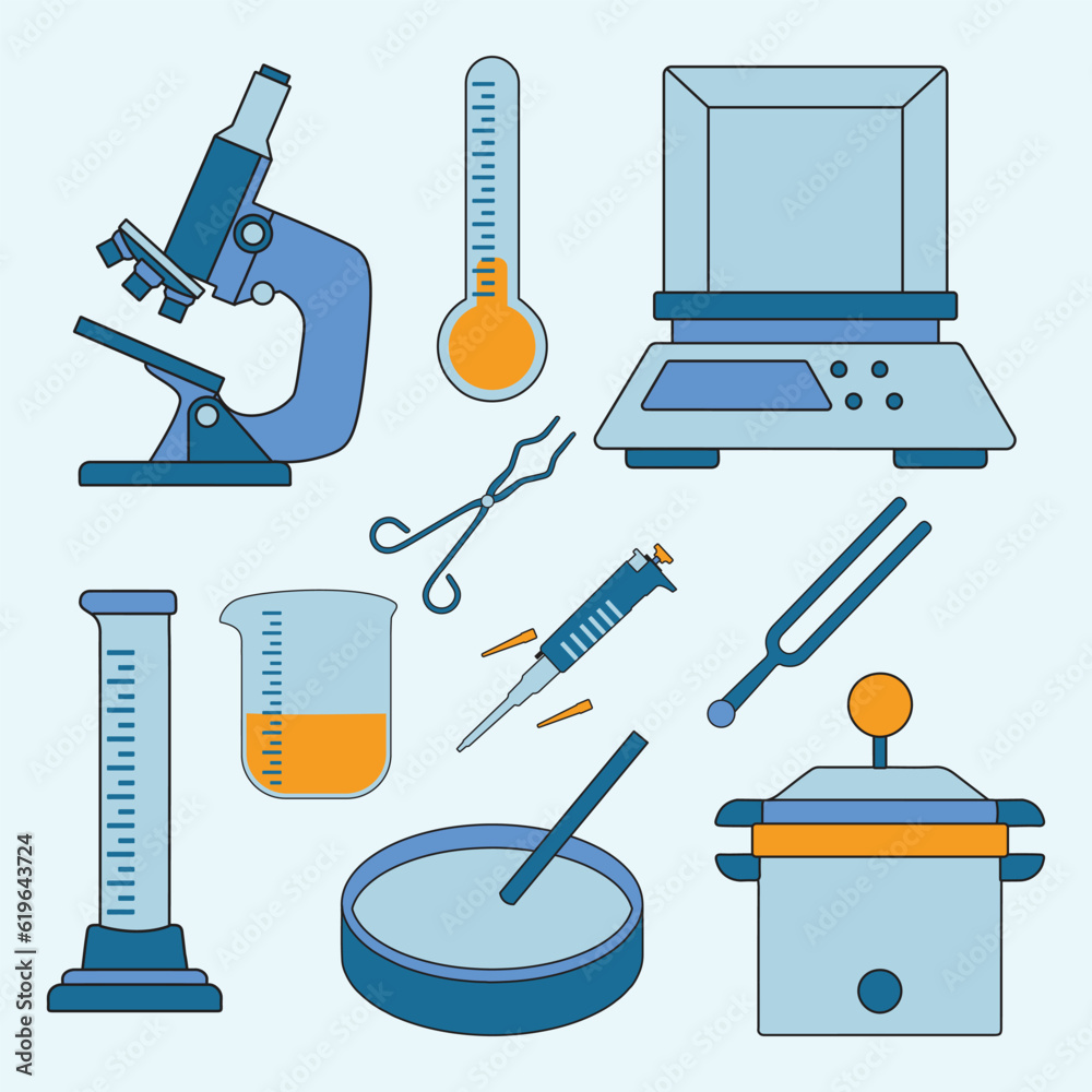 Set of Laboratory Items Simple Flat Line Illustration เวกเตอร์สต็อก ...