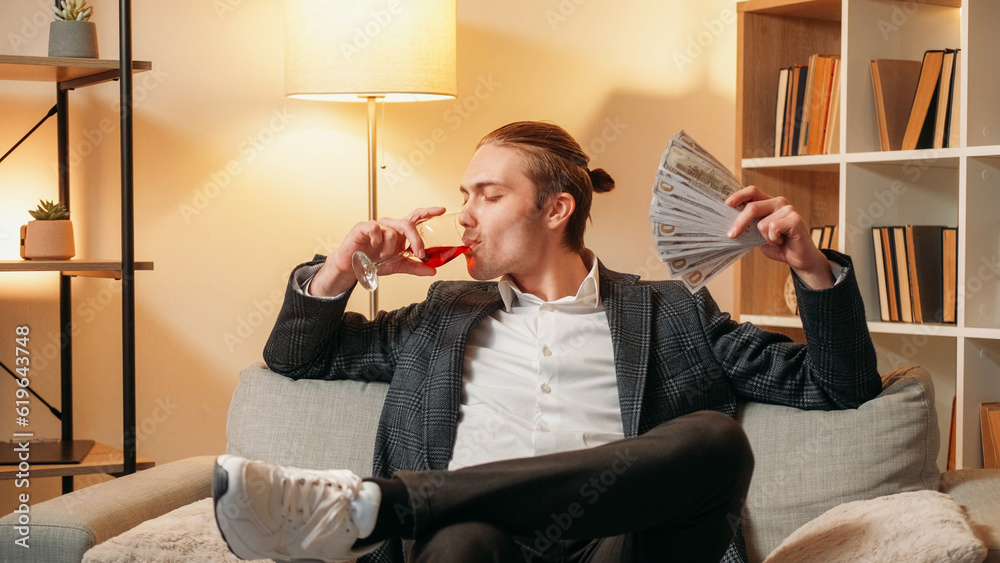 Rich people luxury life. Wealth success. Satisfied relaxed millionaire ...