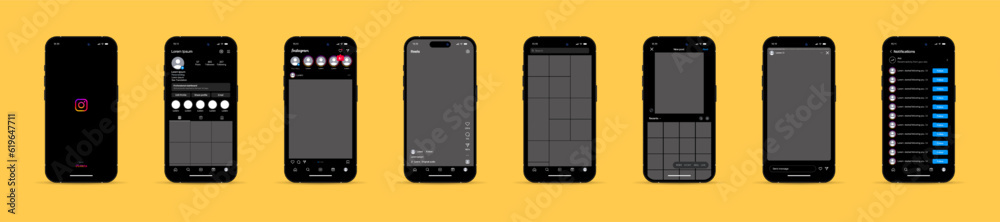 Set instagram screen social media and social network interface template ...