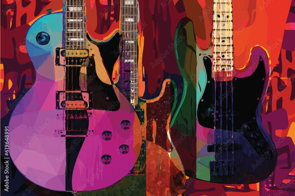 Art Abstract electric guitar from multicolored vector paints EPS format ...