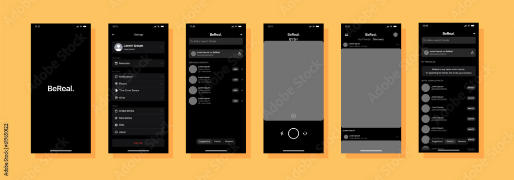 BeReal mockups. Social network interface template. BeReal photo frame ...