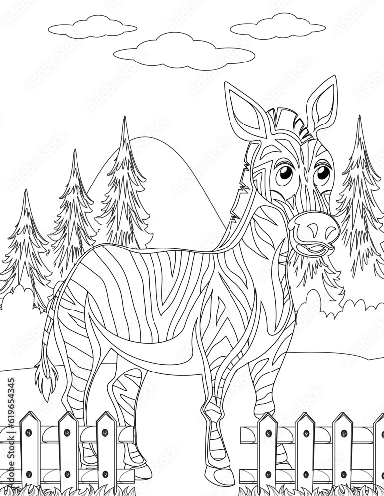 Animal Coloring page I Zebra coloring page for kids Stock Vector ...
