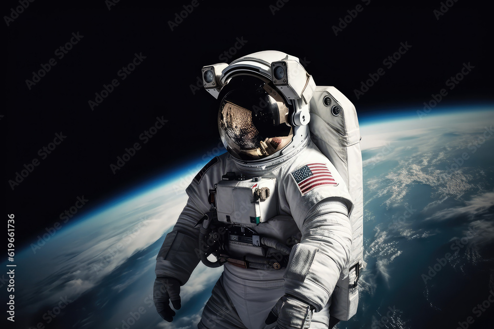 Astronaut float in the outer space over the planet Earth, astronauts in ...
