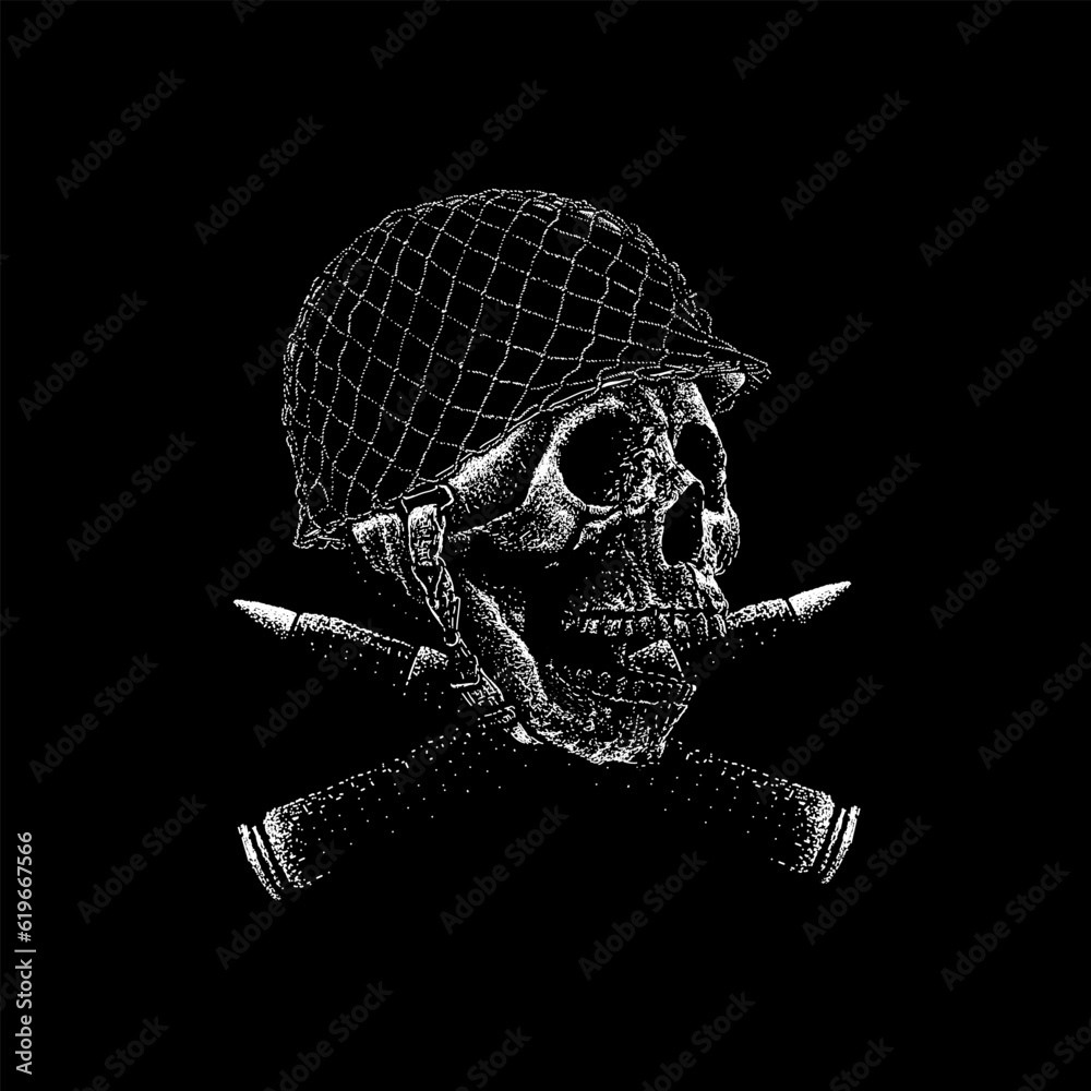 world war skull on crossing mortars hand drawing vector isolated on ...