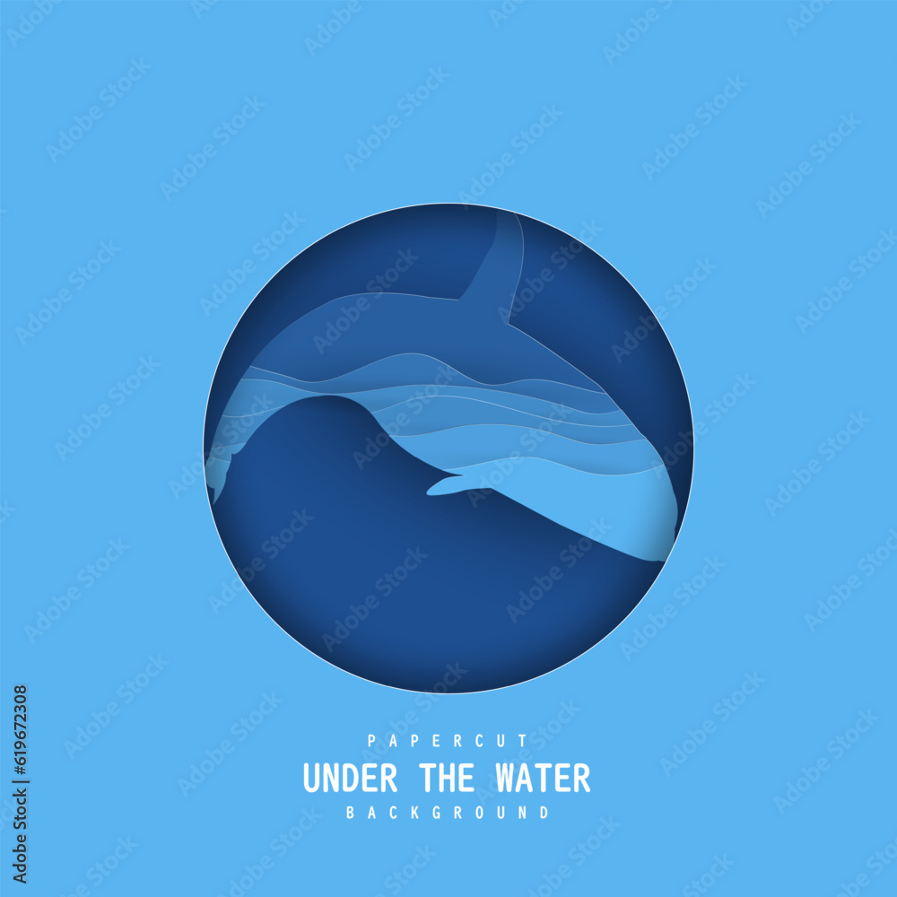 Paper cut concept of world oceans day with underwater sea cave and ...