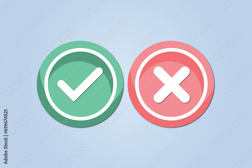Checkmark icons set. Tick and cross sign. Green check mark and red X ...