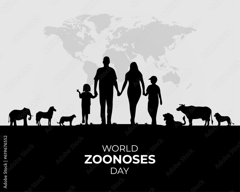 World Zoonoses Day. 6 July. zoonotic diseases transmissible from animals to humans. banner ...