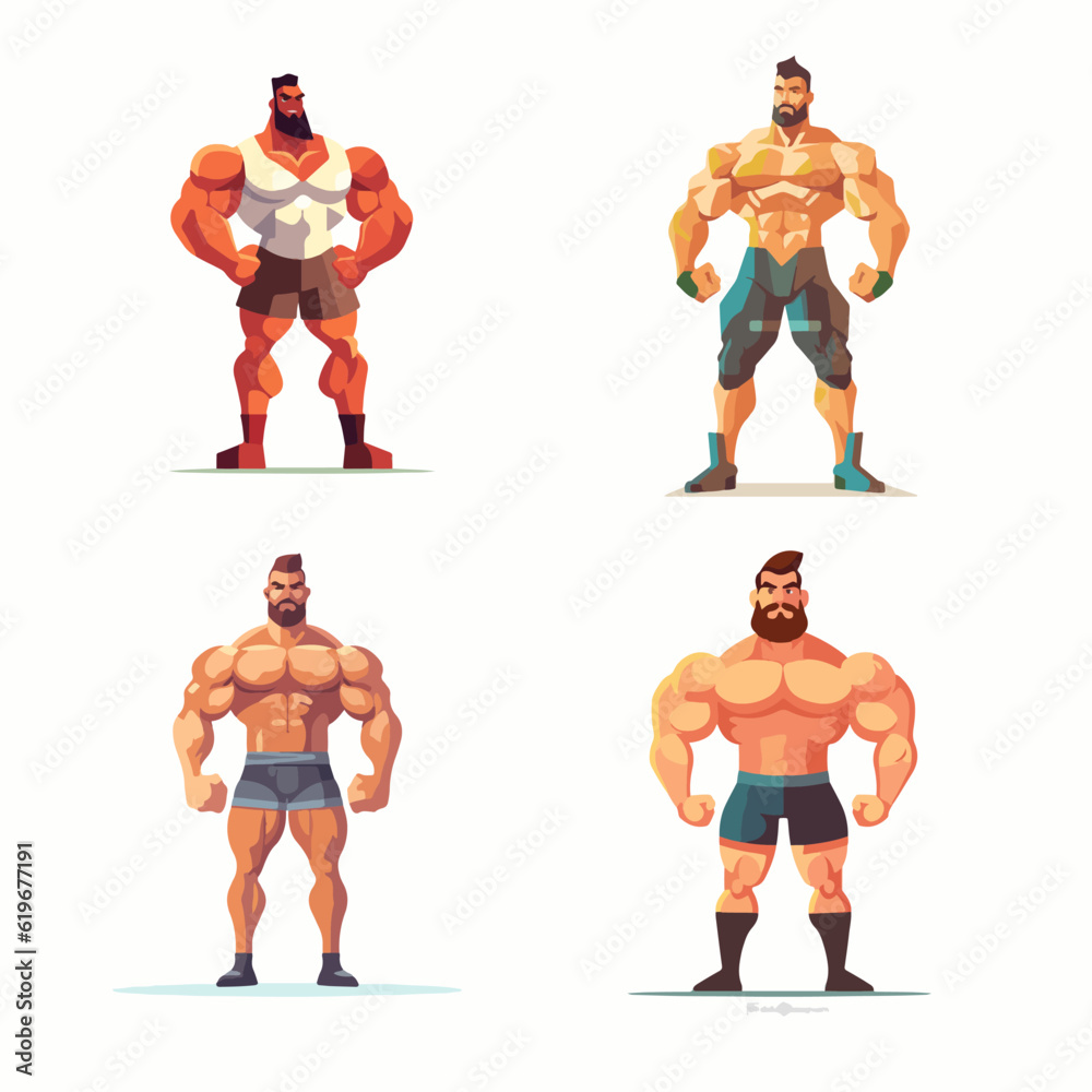 body builder men pose set vector cartoon Stock Vector | Adobe Stock