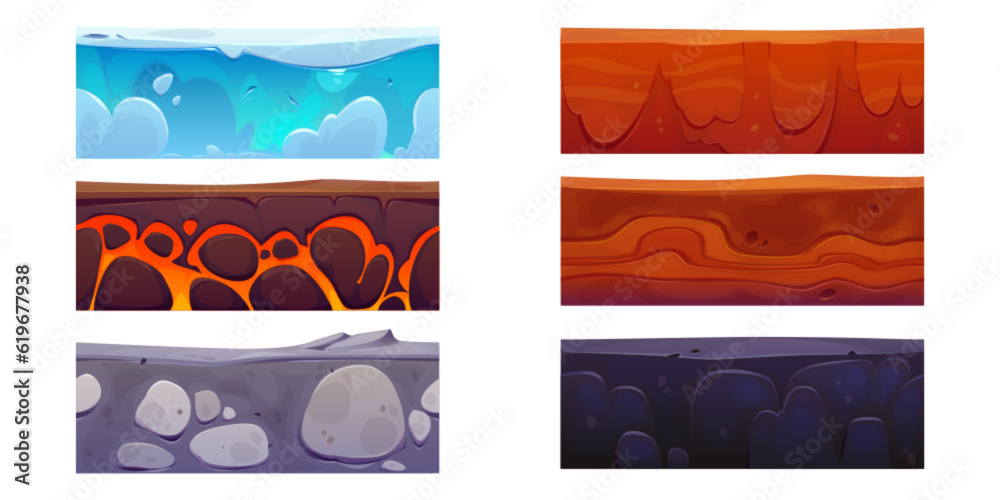 Seamless game ground texture layer cartoon vector. Soil and dirt land ...