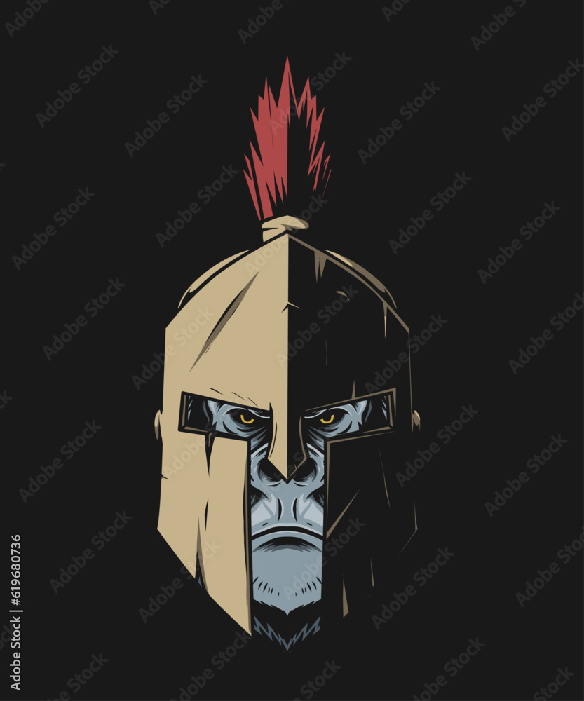 Gorilla head wearing Sparta helmet drawing Stock Vector | Adobe Stock