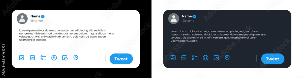 Twitter Post or Tweet Mockup With Editable Text. Vector Twitter Post ...