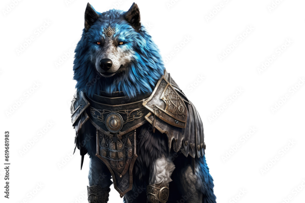 The warrior wolf with guardian armor warrior dress costume. Close up ...