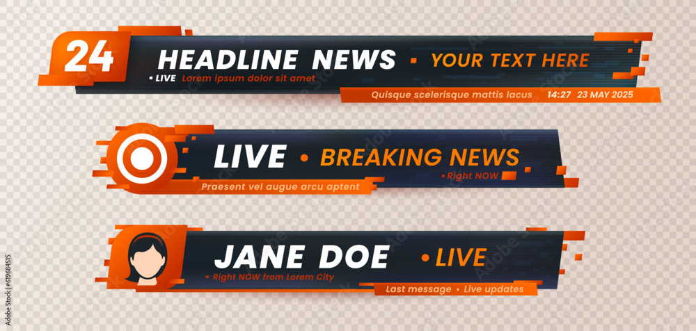 Lower third header, headline and news bar, tv banners and video titles ...