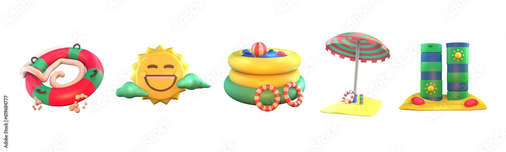 3D icon summer collection rendered isolated on the transparent ...