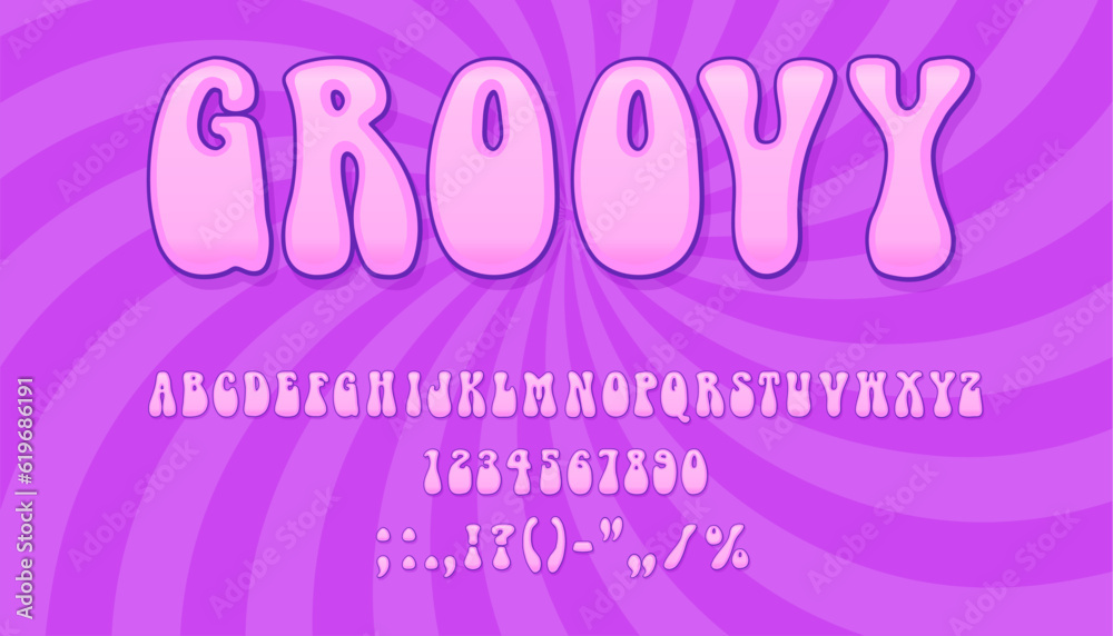 Groovy font, groovy type, hippie typeface, retro funky alphabet vector ...