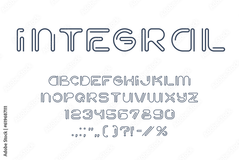 Rounded font, modern type, monoline typeface, english tick alphabet ...