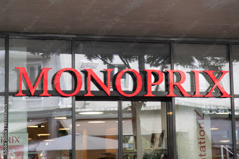 Monoprix sign logo and text brand wall facade retail chain store wall ...