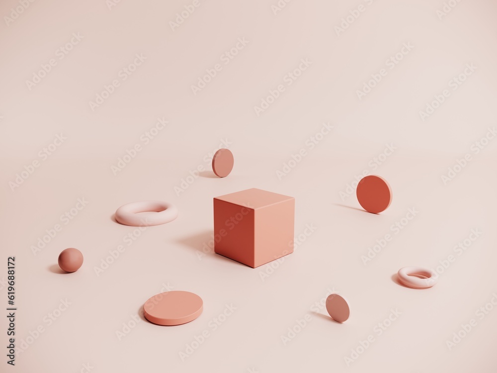 Pastel beige objects, geometric shapes in an abstract composition - 3d ...