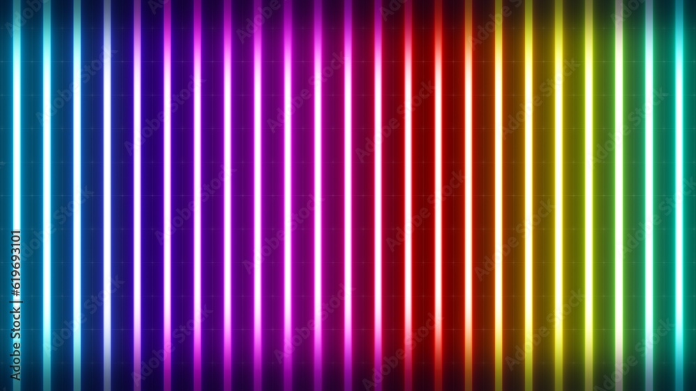 Neon multicolored lines on black background. 4K image Stock ...
