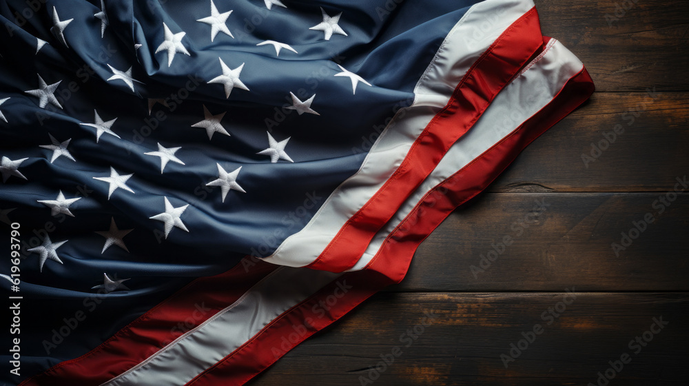american flag, flat lay amarican flag on table, generative ai Stock ...