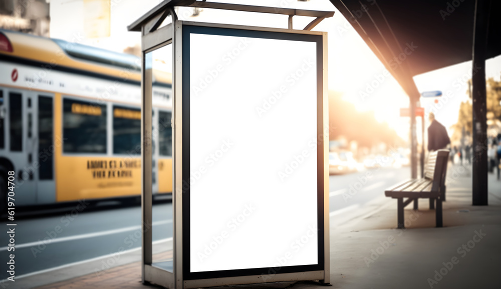 Empty Outdoor Advertising billboard mockup at bus stop, Empty ...