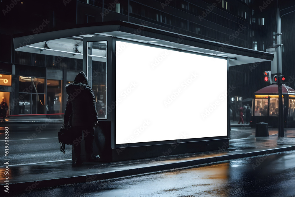 Empty Outdoor Advertising billboard mockup at bus stop, Empty ...