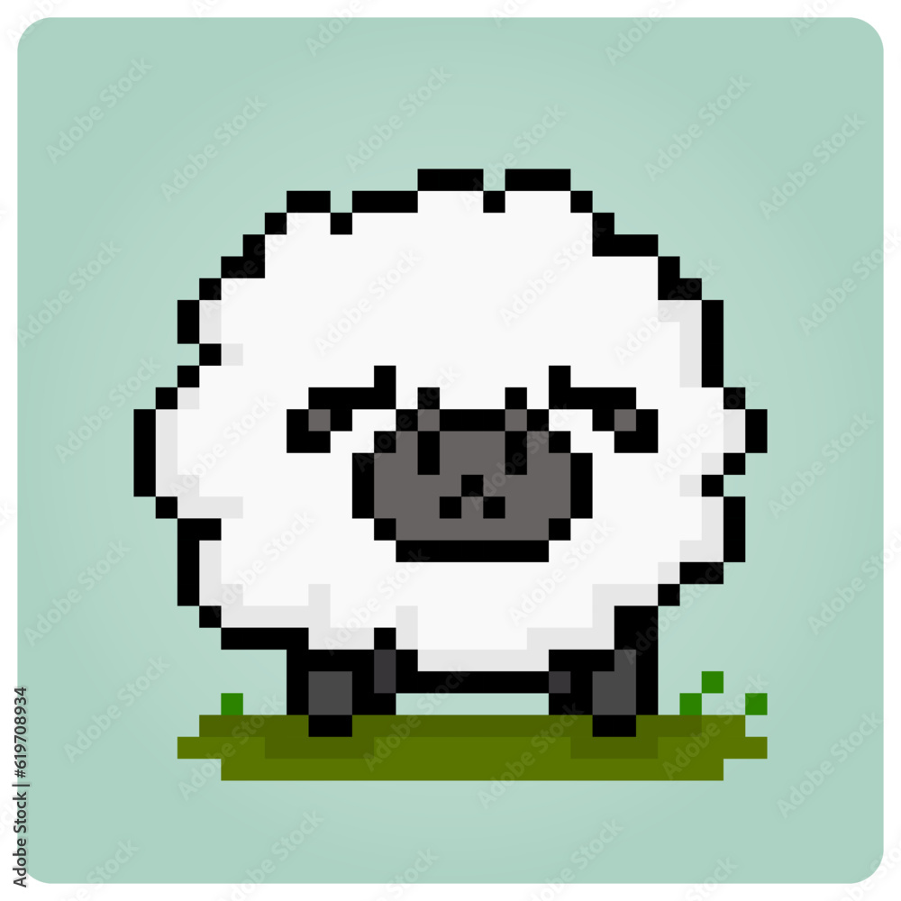 Vetor de sheep in 8 bit pixel art. Animal portrait for game assets in ...