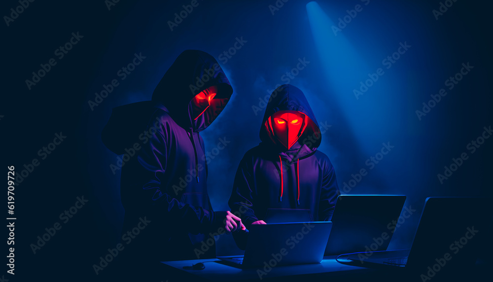 Hacker sitting in front of computers, breaching into various systems ...